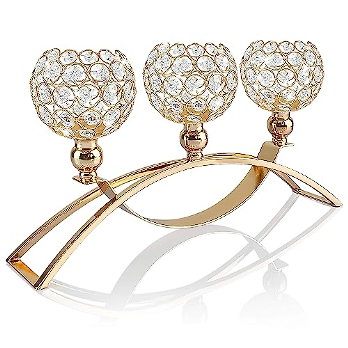 Crystal Candle Holders, Tealight Candlestick Candelabra Stand with 3 Arms,Candle Holder for Wedding Home Decor/Table Centerpiece Party Decoration (Gold)