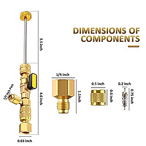 Mudder R22 R134a R12 A/c HVAC Valve Core Removal Tool Compatible with Dual Size 1/4 & 5/16 Port, R410 R32 Brass Adapter, 20 Pcs Cores and 10 Pcs Brass Nut HVAC Valve Core Removal Installer Tool Kit