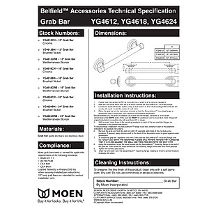 Moen Belfield Matte Black Bathroom Safety 18-Inch Stainless Steel Traditional Bathroom Grab Bar, YG6418BL