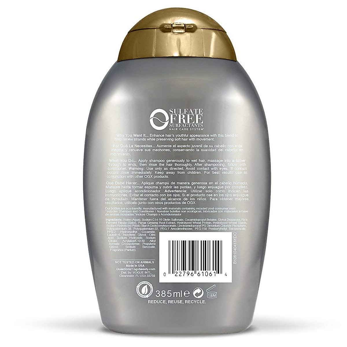 OGX Youth Enhancing + Sake Shampoo, 13 Ounce Bottle Sulfate-Free Surfactant Shampoo