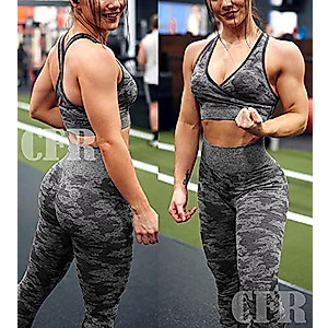 CFR Women High Waist Yoga Pants Butt Lifting Camo Workout Seamless Leggings #0 Black M