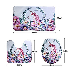 Amagical 16 Pieces Shower Curtain Set Bathroom Mat Set Unicorn Printed Bath Mat Contour Mat Toilet Cover Shower Curtain 12 Hooks