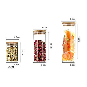 Glass Food Storage Jar Canister - Cylinder Airtight Kitchen Container with Natural Wood Lid for Tea Dry Fruit Nuts Candy Seasoning Spaghetti Coffee Bean Clear Sealing size 250ML/8.5oz