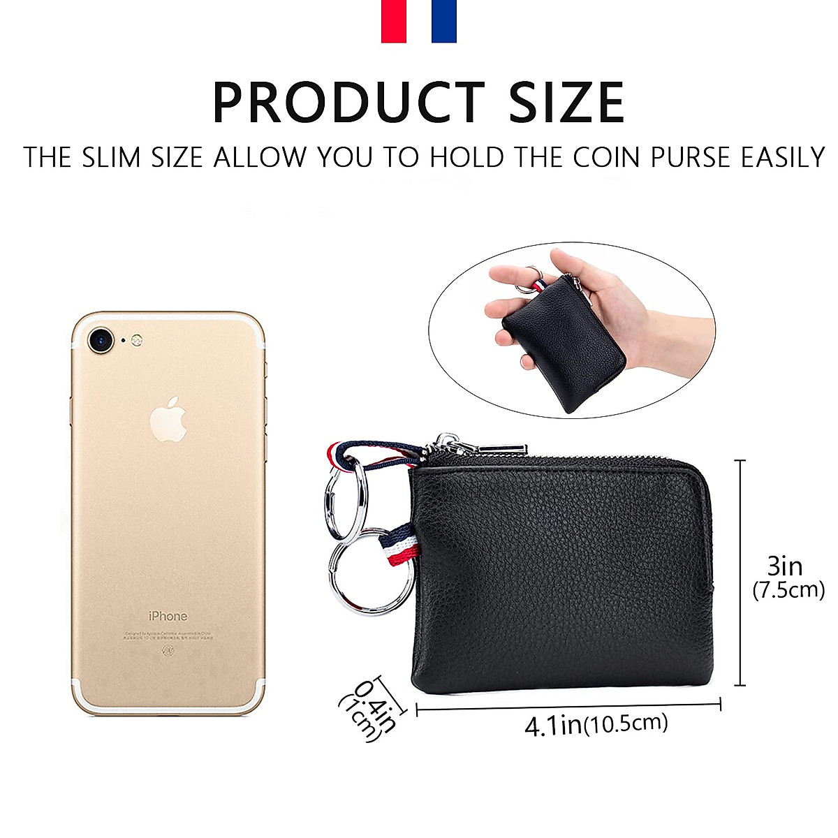 imeetu Leather Coin Purse Wallet, Mini Dual Keyrings Change Pouch Card Holder for Men Women (Black, standard)