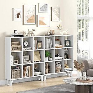 Giantex 9-Cube Open Bookcase, 3-Tier Freestanding Bookshelf with 4 Slanted Legs & 6 Removable Shelves, Modern Cubby Storage Organizer, Wood Display Book Shelf for Living Room Bedroom Study, White