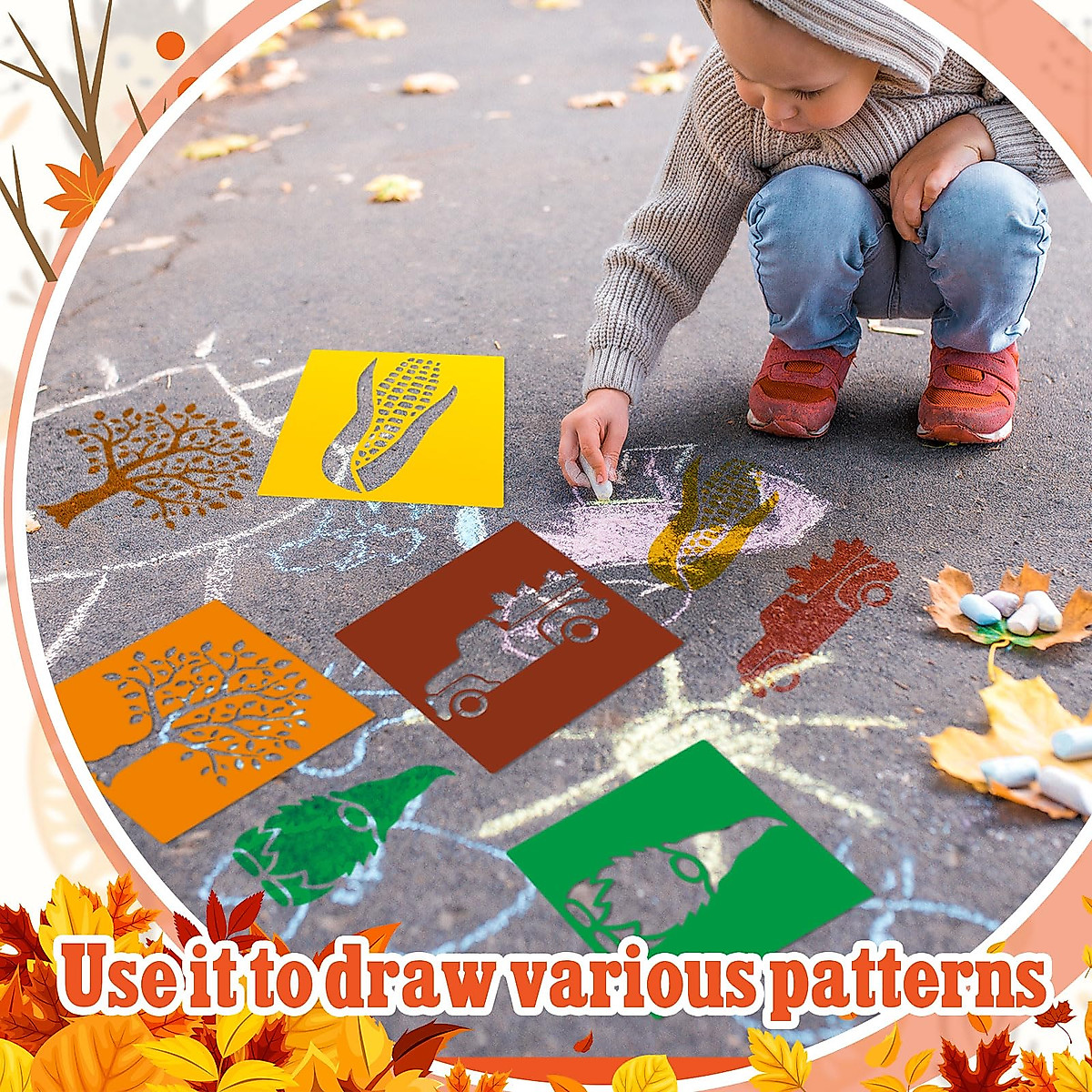 Henoyso 24 Pcs Fall Stencil Set 8 x 8 Inch Plastic Drawing Painting Stencil Templates Stencil Assorted Stencils Reusable for Kids Painting on Wood Paper Scrapbook Wedding DIY Art Crafts