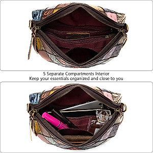 Womens Multicolor Small Crossbody Purse Genuine Leather Block Patchwork Shoulder Bag Boho