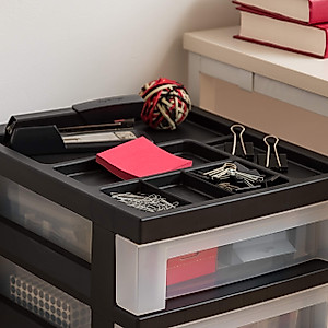 IRIS USA MC-360-TOP Plastic Storage Drawer, Rolling Cart with Organizer Top, 6 BLK CLR, Black