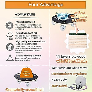 15-Inch Round Wood Platform Dolly with PP Smooth 3" Wheel, 551-lb Load Capacity Heavy Duty Wood Furniture Dolly, Multifunctional Movers Carrier,Plant Dolly, Two Pack