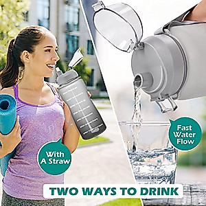 4AMinLA Motivational Water Bottle 64/100oz Half Gallon Jug with Straw and Time Marker Large Capacity Leakproof BPA Free Fitness Sports Water Bottle (white+gray, 100oz)