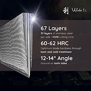 Wakoli Chef Knife, 8-inch Blade Damascus Knife made from 67 Layers of Damascus Steel with VG10 Core, Ergonomic Kitchen Knives with Pakkawood Handle for All Tasks in Gift Box (EDIB)