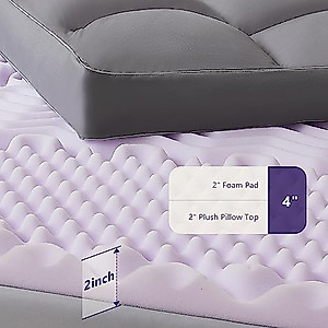 Homemate Memory Foam Mattress Topper Queen, Dual Layer 4 Inch Cooling Mattress Topper, 2 Inch Memory Foam Plus 2 Inch 1800TC Mattress Pad Comfort Support, Pillow Top with 8-21 Inch Deep Pocket, Grey