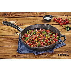 Mirro MIR-19053 12" Pre-Seasoned Ready to Use Round Cast Iron Skillet with Helper Handle, Black
