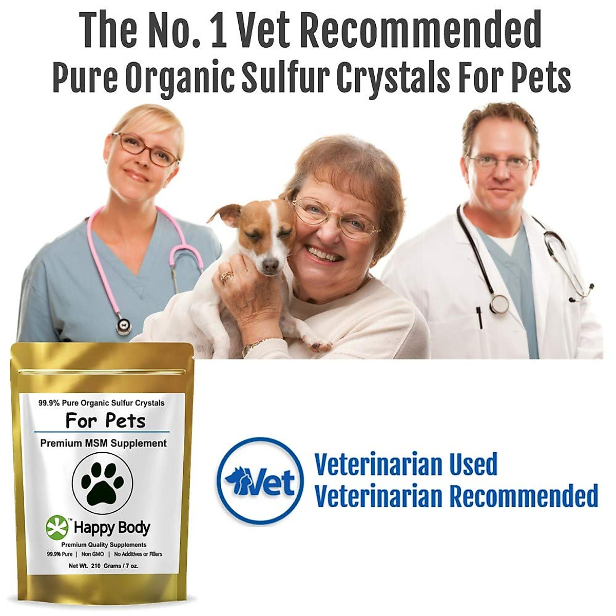 Pure MSM Joint Supplement for Dogs, Cats, & Horses – 100% Additive-Free – High Performance, Supports Senior Pets Wellness, Healthy Joints, Mobility, Aches, & Fatigue – HAPPY BODY - 7oz