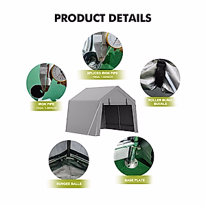 GarveeLife 6' x 8' Outdoor Portable Shed, Shelter Logic with Roll-up Zipper Door, Heavy Duty Waterproof Tarp, Storage Tent for Motorcycle, Bike, Firewood, Garden Tools