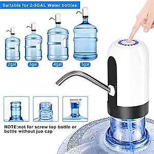 Water Bottle Pump 5 Gallon Electric Drinking Water Pump Portable Water Dispenser USB Charging Water Bottle Pump Water Bottle for Universal 2-5 Gallon Bottle