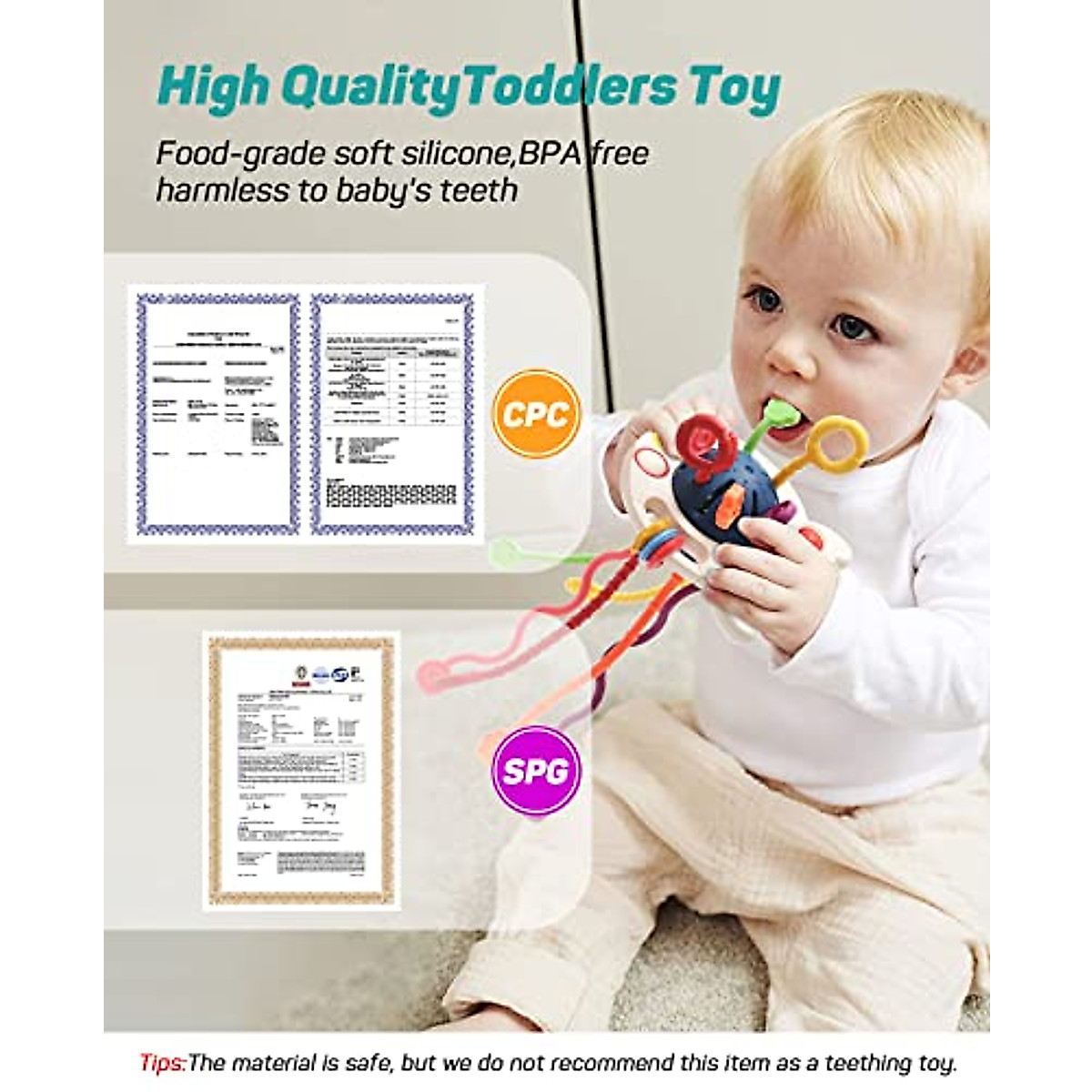 Montessori Toys for 1-3 Year Old, Silicone Pull String Activity Toys, Baby Sensory Toys with Rattle, Baby Travel Toys, Baby Teething Toys fine Motor Skills Toddler 18m+ Birthday Gift for Toddlers