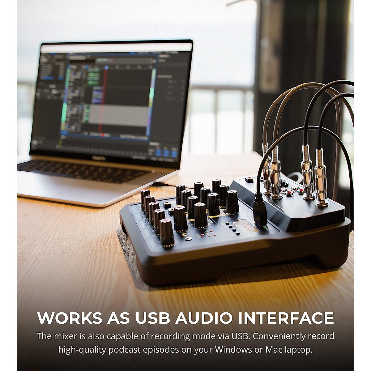 Blucoil 4-Channel Audio Mixer with 48V Phantom Power, 2-Band EQ, Delay and Repeat Effects, Bluetooth, XLR Microphone and MP3 USB Inputs for Home Studio Recording on Windows and Mac