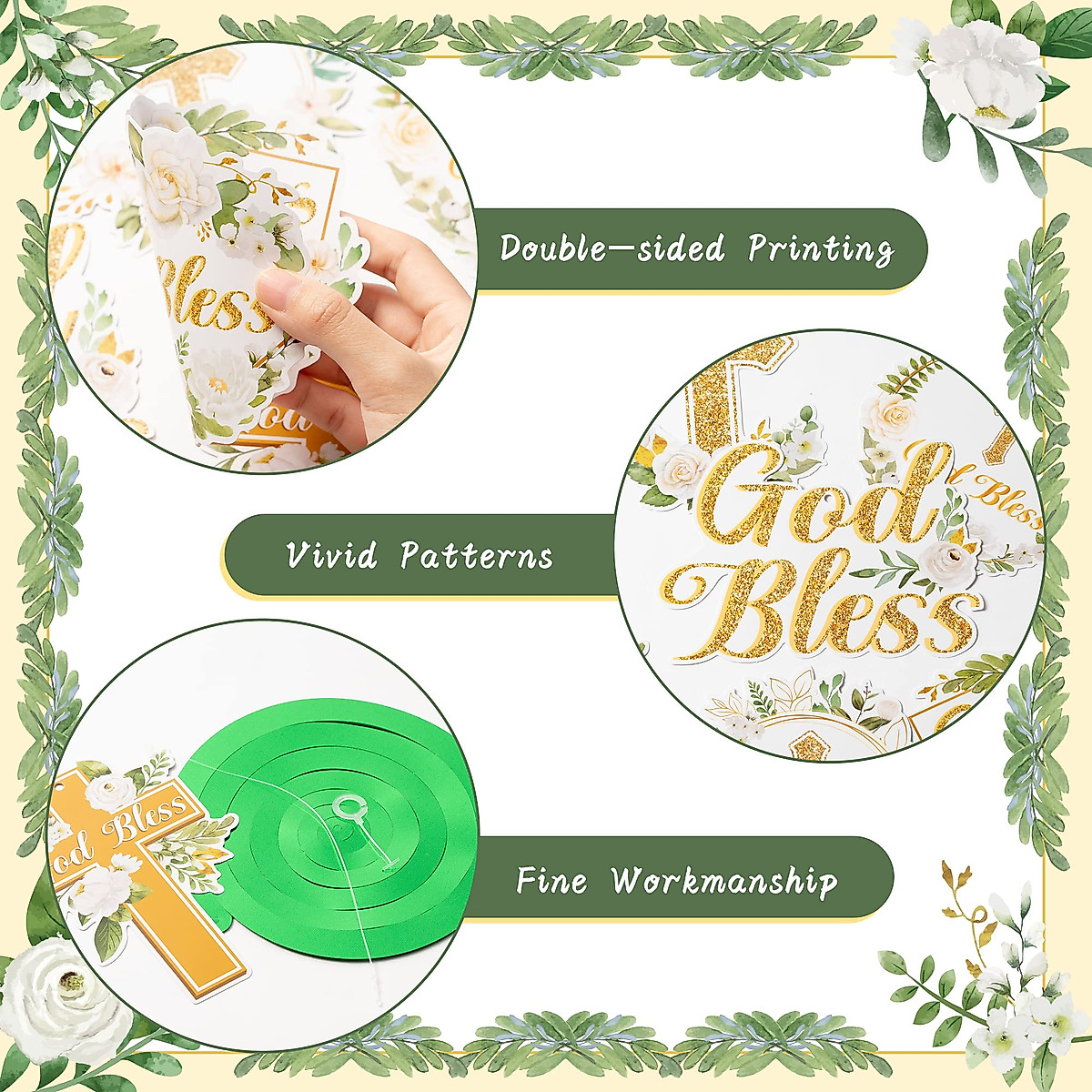 ANGOLIO 30Pcs God Bless Cross Hanging Swirls Party Decorations, Religious Party Decorations Supplies Ceiling Decor for Party, Baby Shower Baptism First Holy Communion Party Hanging Ornaments