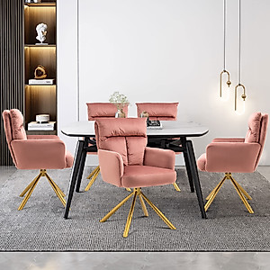 NORDICANA 180° Swivel Velvet Living Room Chair Modern Dining Armchair with Golden Legs Ergonomic Upholstered Accent Chair Single Sofa for Bedroom Reading Home Office, Rose Pink