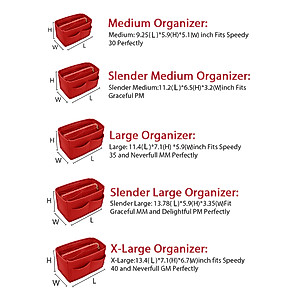 LEXSION Felt Purse Bag Organizer Insert with zipper Bag Tote Shaper Fit Speedy Neverful PM MM 8021 Red M