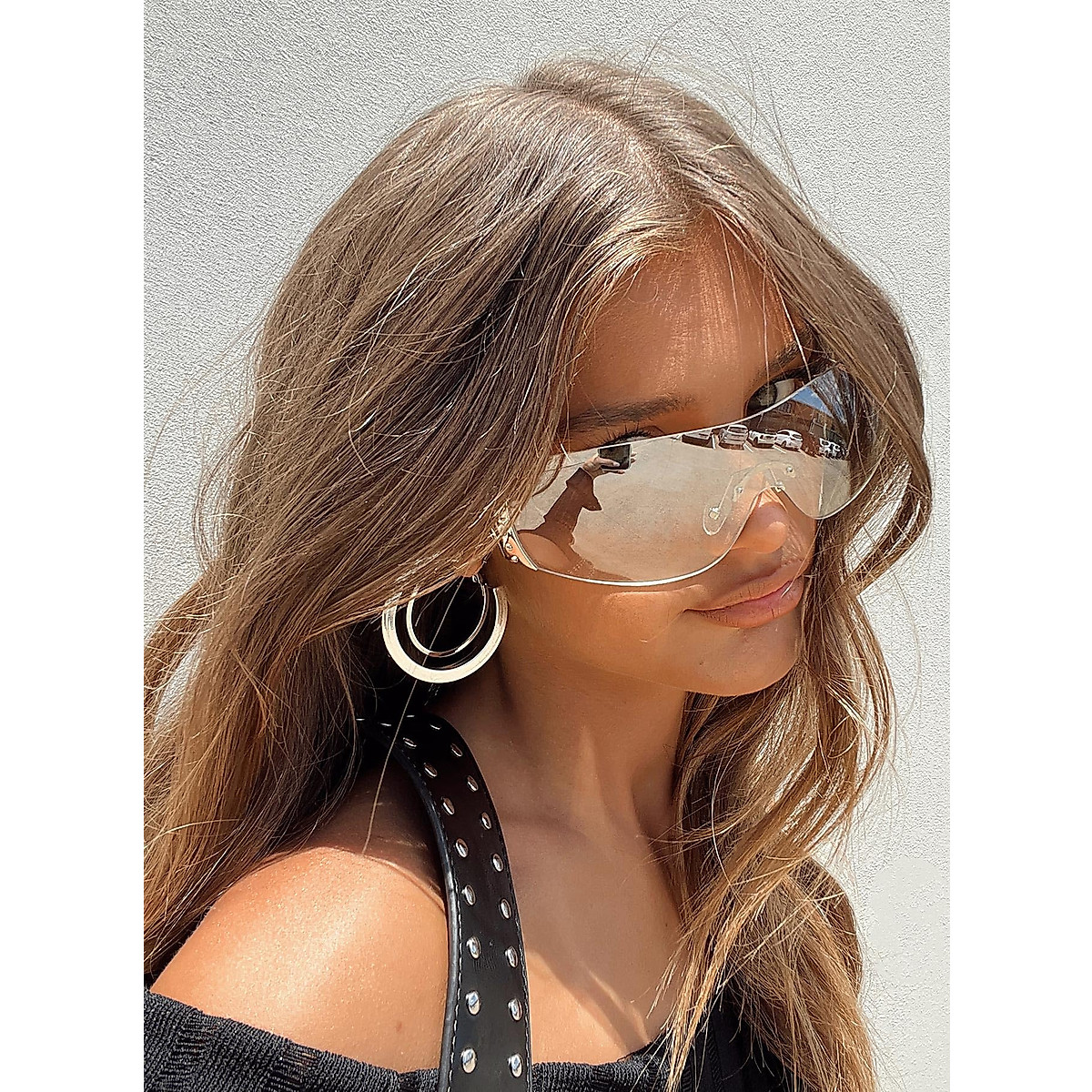 GUVIVI Wrap Around Y2K Sunglasses for Women Men Shield Flat Top Sunglasses Futuristic Frameless Gradient Lens Sun Glasses