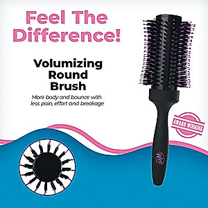 Wet Brush Volume & Body Round Brush for Fine to Medium Hair - Volumizing Salon Blow-Out with Less Pain, Effort & Breakage - Professional & Lightweight Natural Boar Bristle Detangles and Removes Knots