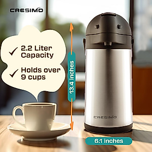 Thermal Coffee Carafe 74oz - 12 Hours Hot Insulated Drink Dispenser, Airpot Coffee Carafe, Hot Water Dispenser Countertop, Thermal Coffee Pot - Stainless Steel Coffee Carafes for Keeping Hot, Air-Pot