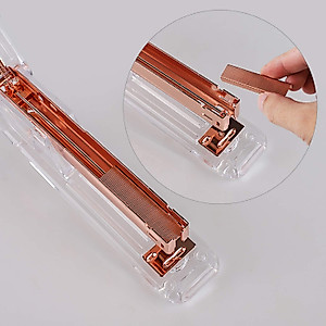 KIDMEN Rosegold Desk Accessory Kit,Set of Stapler, Staple Remover,1000pcs Staples,Tape Dispenser,Big Diamond Ballpoint Pen and 10pcs Binder Clips