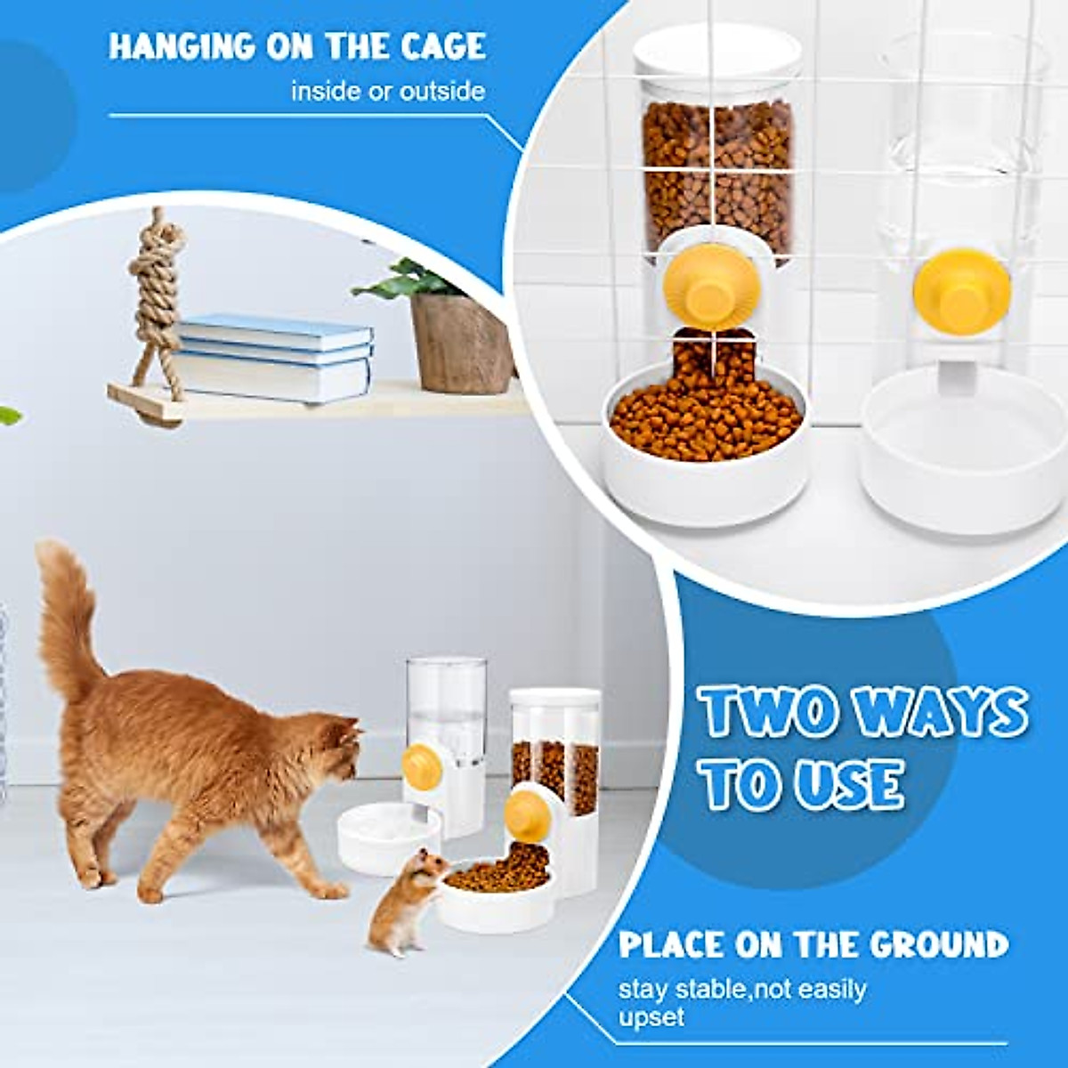 Jspupifip 35oz Rabbit Automatic Food Water Dispenser,Hanging Pet Food Water Dispenser Cage Automatic Feeder Set for Small Cats Dogs Rabbit Chinchilla Guinea Pig Hedgehog Ferret(White)