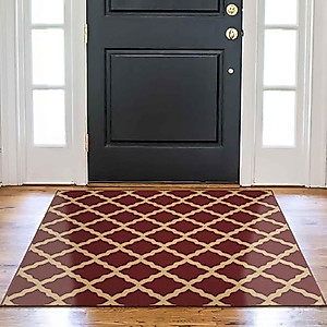Machine Washable Trellis Design Non-Slip Rubberback 3x5 Traditional Area Rug for Living Room, Bedroom, Kitchen, 3'3 x 4'11", Red