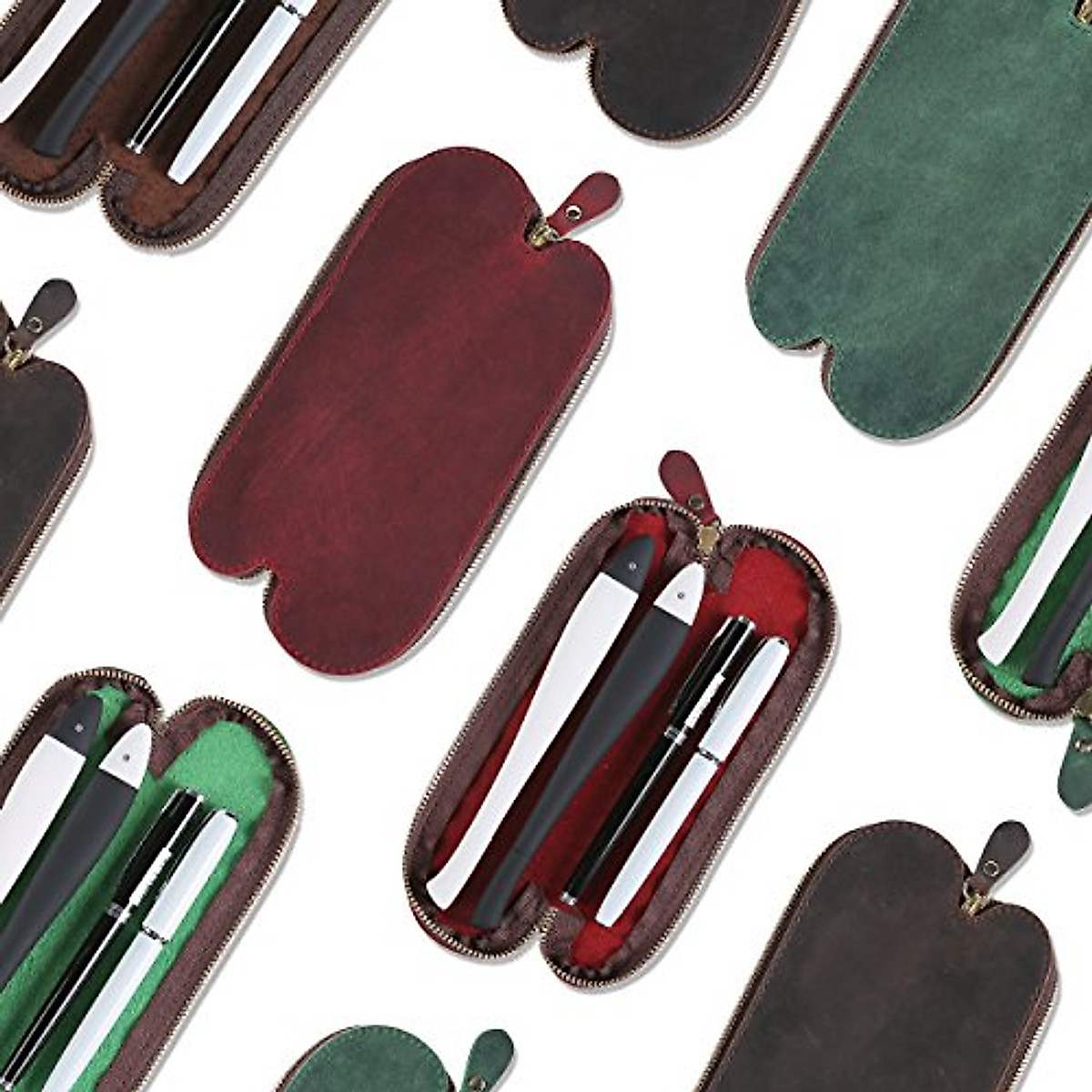 Genuine Leather Pencil Pouch Pen Holder Cosmetic Bag Lipstick Organizer Travel Makeup Case Full Grain Leather L7.9'' x W2'' (Brown)