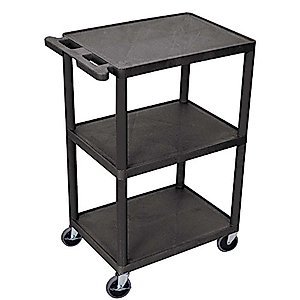 Luxor Multipurpose Three Shelves Structural Foam Plastic Storage Utility Cart - Black