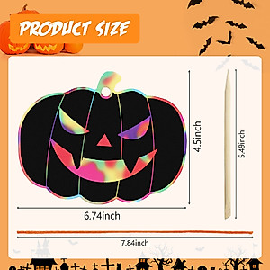 Gejoy 40 Pieces Halloween Scratch Art Paper Rainbow Colorful Pumpkin Scratch Card Paper with 40 Ribbons 12 Wooden Scratch Tools for Halloween Theme Party Kids School Home Activities