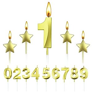 BEAN LIEVE Gold Birthday Candles - Golden Number 1 Cake Candle and Star Candles for Cake, Birthday Cake Candles Topper Decoration for Birthday、Wedding and Anniversary Party Celebration (Gold 1)