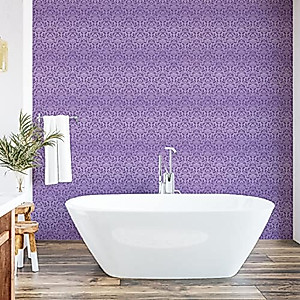 Lunarable Vintage Peel & Stick Wallpaper for Home, Western Medieval Motifs with Leafs and Curlicues Floral Damask Pattern, Self-Adhesive Living Room Kitchen Accent, 13" x 100", Lavender and Purple
