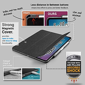 TineeOwl Mocha iPad Air M2 (2024), iPad Air 5/4 Case (2022,2020) 5th/4th Generation 10.9 Ultra Slim Matte Case with Pencil Holder + Tri-fold Smart Cover, Absorbs Shock, Lightweight (Black)