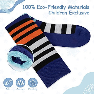 LULLABY KIDS Snow Ski Socks Full Terry Warm Skiing Socks Boys Thermal Socks Merino Wool Socks For Toddlers Kids Warm Socks, 2 Pairs Strip, 3-5 Years