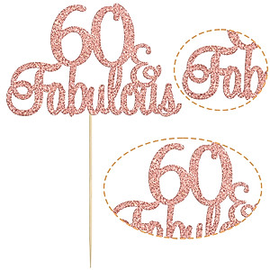 Gyufise Rose Gold Glittery 60 & Fabulous Birthday Cake Topper for 60th Birthday Party Decorations 60 Birthday Cake Decorations Supplies 1 Pack