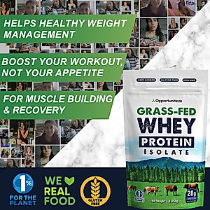 Opportuniteas Grass Fed Whey Isolate Protein Powder - Unflavored 28g Protein Powder without Artificial Sweeteners, Hormone-Free Cows, Non GMO - 1lb
