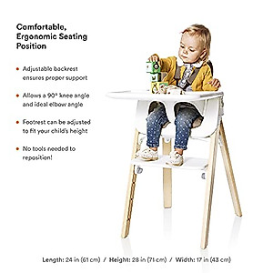 Stokke Steps Complete - Natural Legs, White Seat & Grey Cushion - 5-in-1 Seat System - Includes Baby Set, Tray & Cushion - for Babies 6-36 Months - Chair Holds Up to 187 lbs - Tool Free & Adjustable
