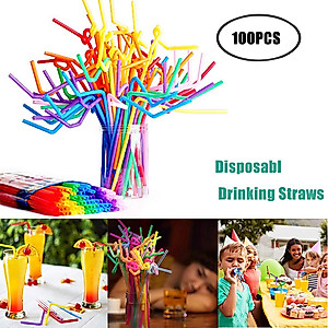 Flexible Disposable Plastic Drinking Straws 100Pcs- 0.23'' Diameter And 10.2'' Long,Stretched Approx 12.8 ''" High (Multicolor-100PCS)