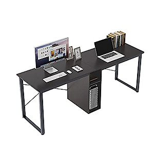 Computer Desk, 78 inches Home Office Desks with Storage Shelves, 2-Tier Student Desk Double Working Desk Simple Desk Rustic Wooden Office Table Work Table for for Home Office Workstation (Black)