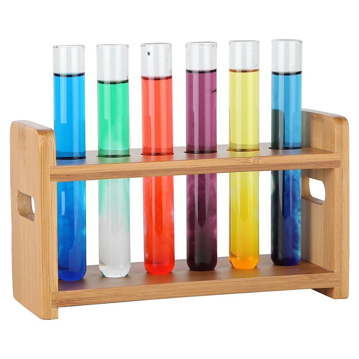 Lily's Home Bamboo Test Tube Vial Shot Glasses Holder Rack, Great as Pen Stand, Made from Bamboo with Built-in Handle, Rack Only, Glass Tubes NOT Included, 6 Tube Capacity (7/8" (22mm') Holes)