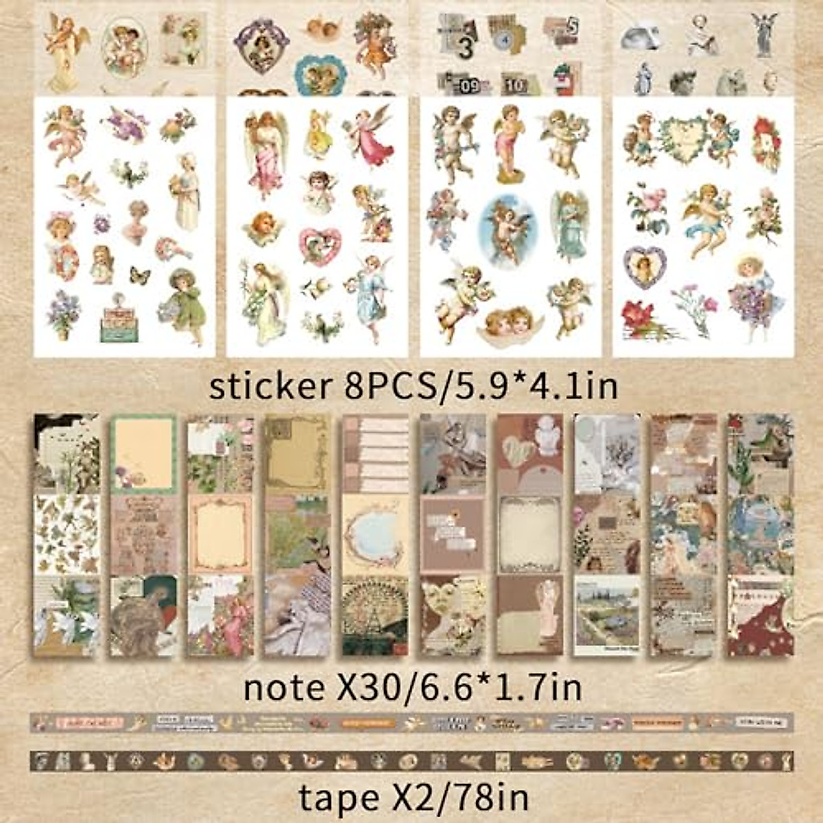 Chuchengio 242Pcs Aesthetic Scrapbook Paper Stickers Supplies Kit,Art Decoupage Paper for Scrapbooking Journaling Supplies，Bullet Journal Kit with Journal Vintage Stickers