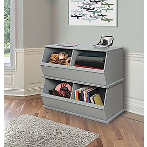 Stackable Wooden 2 Bin Open Storage Toy Organizing Cubby