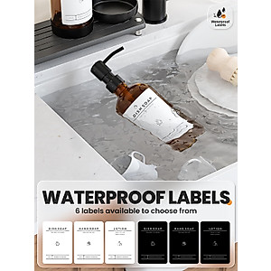 [Luxury] Kitchen Soap Dispenser Set - 16OZ Amber Glass Bottle, Stainless Steel Pump, Instant Dry Tray, Waterproof Labels, Non-Slip Silicone Pad, and Dish Brush | Upgrade for Your Kitchen and Bathroom