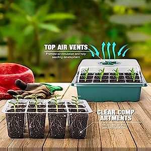 Delxo 10-Pack Seed Starter Kit Seedling Starter Tray (12 Cells per Tray) Humidity Adjustable Plant Germination Kit Garden Seed Starting Tray with Dome and Green Base Plus Plant Tags Hand Tool Kit