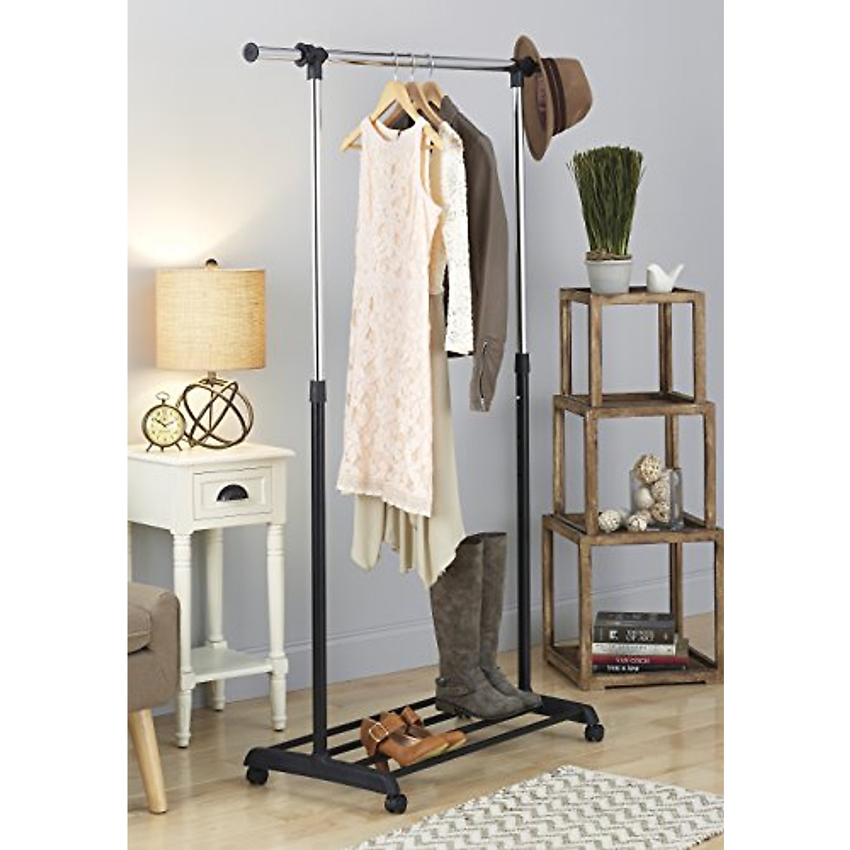 Whitmor Deluxe Adjustable Garment Rack - Rolling Clothes Organizer - Black and Chrome