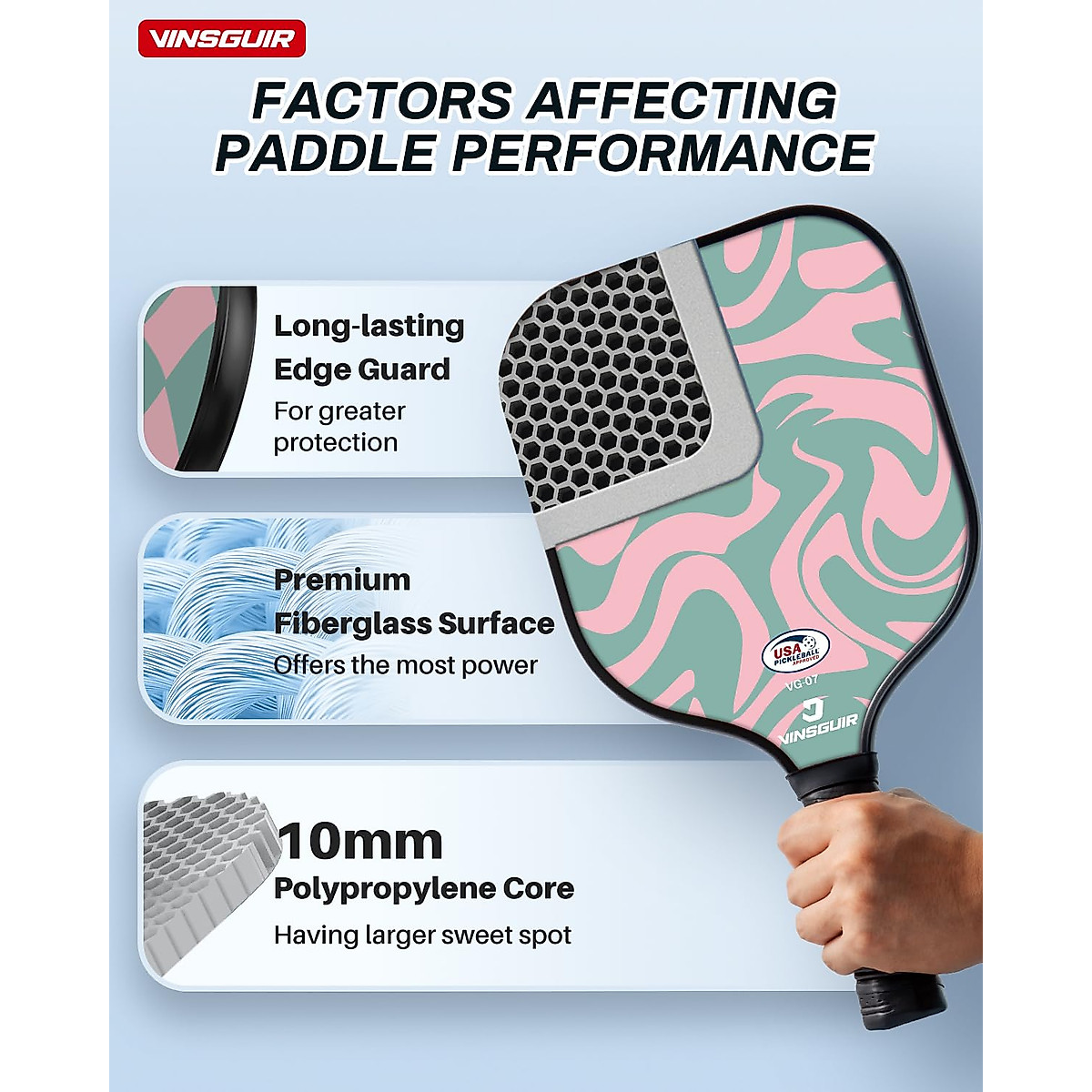 VINSGUIR Pickleball Paddles Set of 4 - USAPA Approved Fiberglass Pickleball Paddles - Pickleball Set with 4 Pickleballs, Portable Bag - Pickleball Rackets and Balls Set Gifts for Family